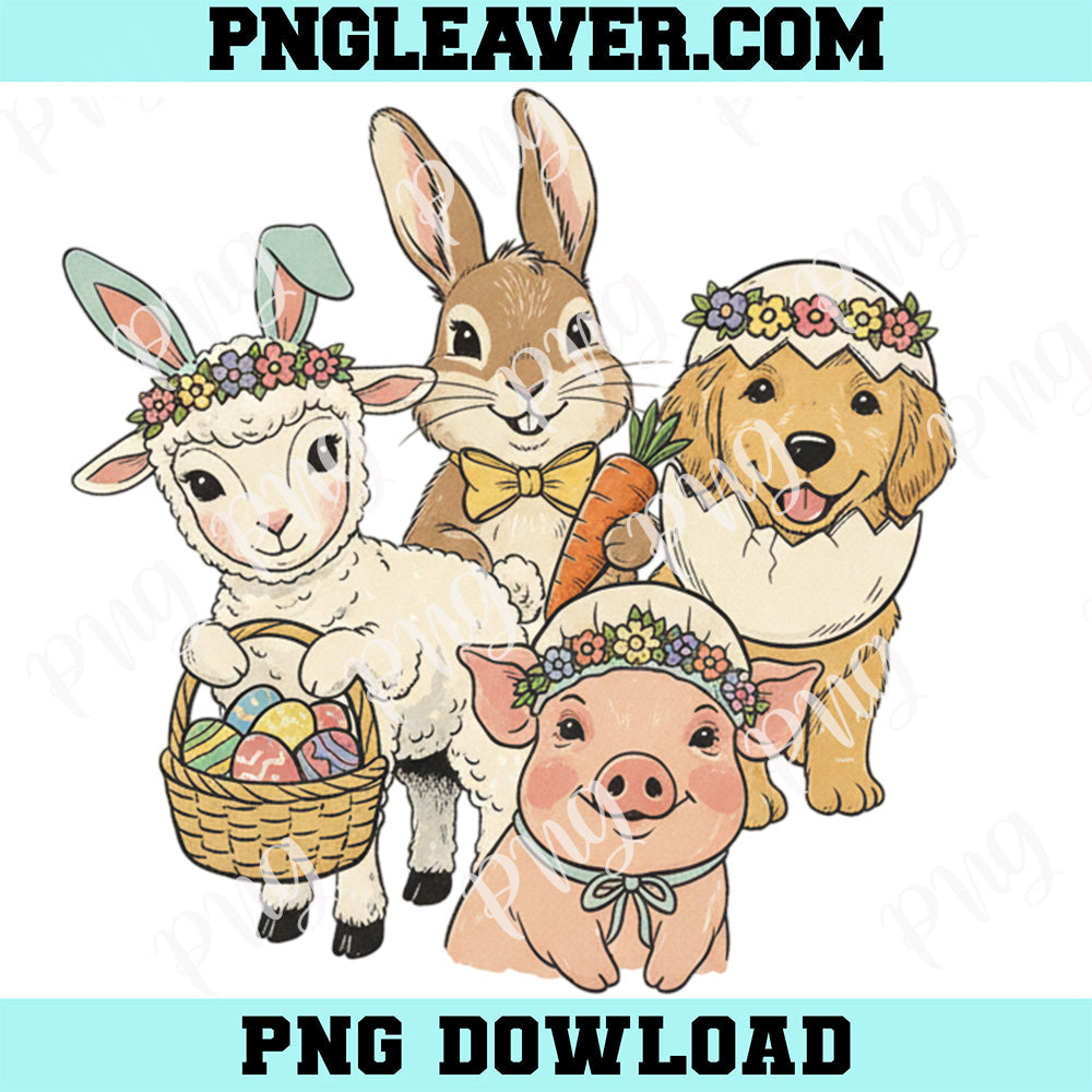 Easter Farm Animals Png, Spring Pig Sheep Cow Horse Png, Cute Barnyard ...