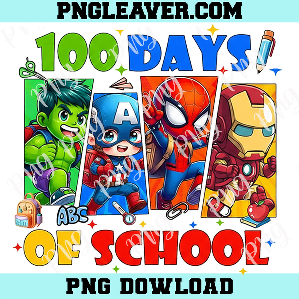 Retro Superhero Characters 100 Days Of School Png, I Defeat 100 Days O ...